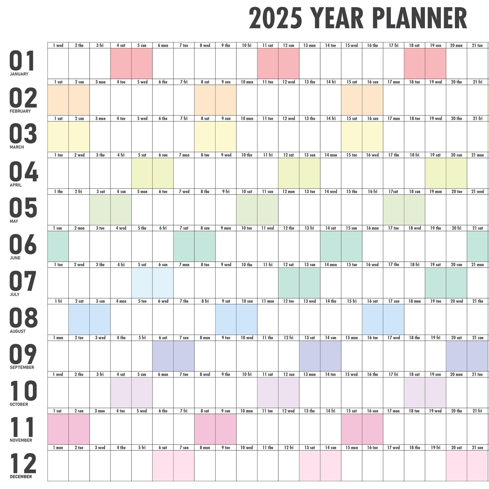 Giant 2025 Wall Calendar Printable, 2025 Wall Planner PDF, Annual ...