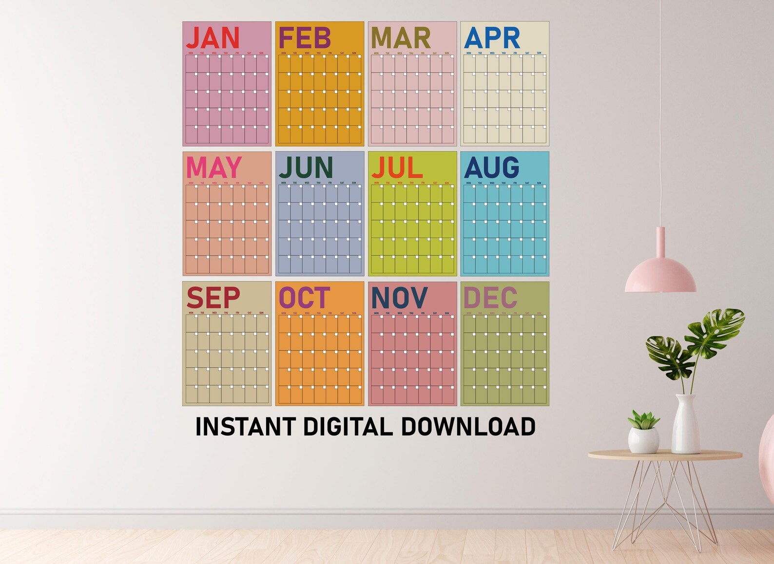 Large Monthly Wall Calendar Printable Bright, Pastel Wall Planner 2025 ...