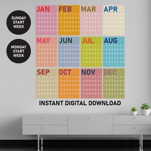 Large Monthly Wall Calendar Printable Bright, Pastel Wall Planner 2025 ...