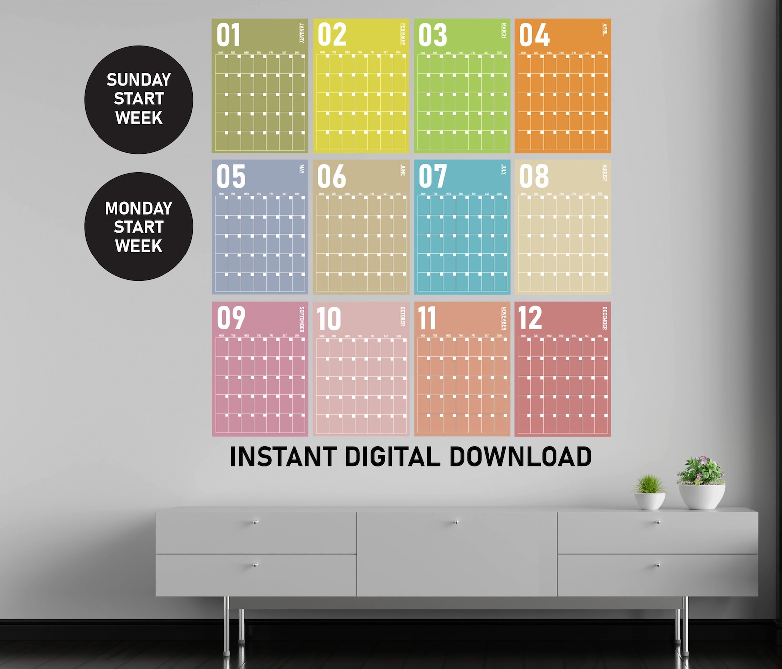 Large Monthly Wall Calendar A4 A3 Size, Undated Wall Calendar ...