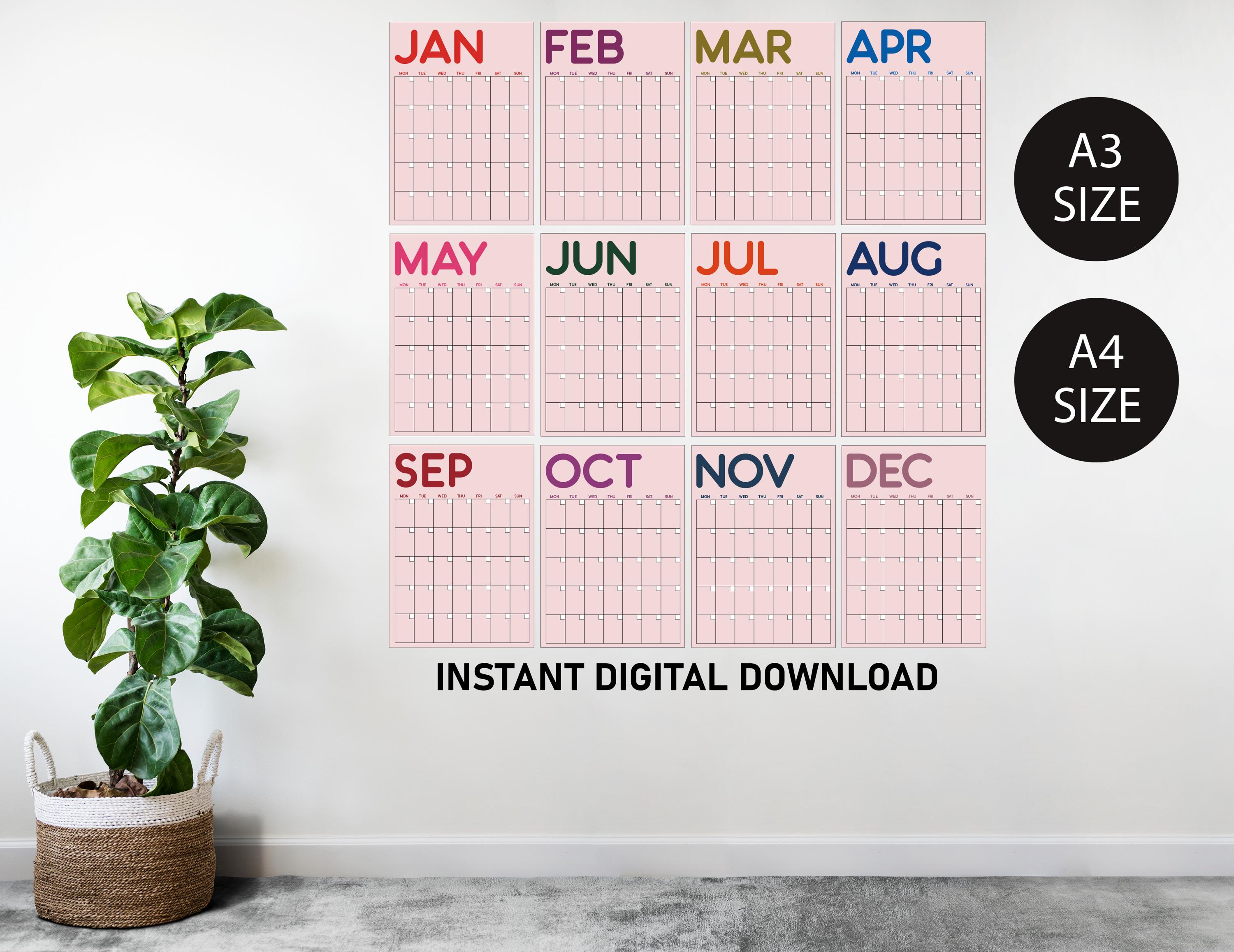 Large Monthly Wall Calendar A4 A3 Size, Undated Wall Planner ...