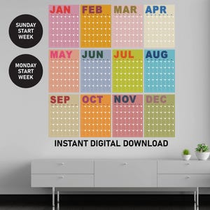 Large Monthly Wall Calendar Printable Bright, Undated Wall Calendar ...