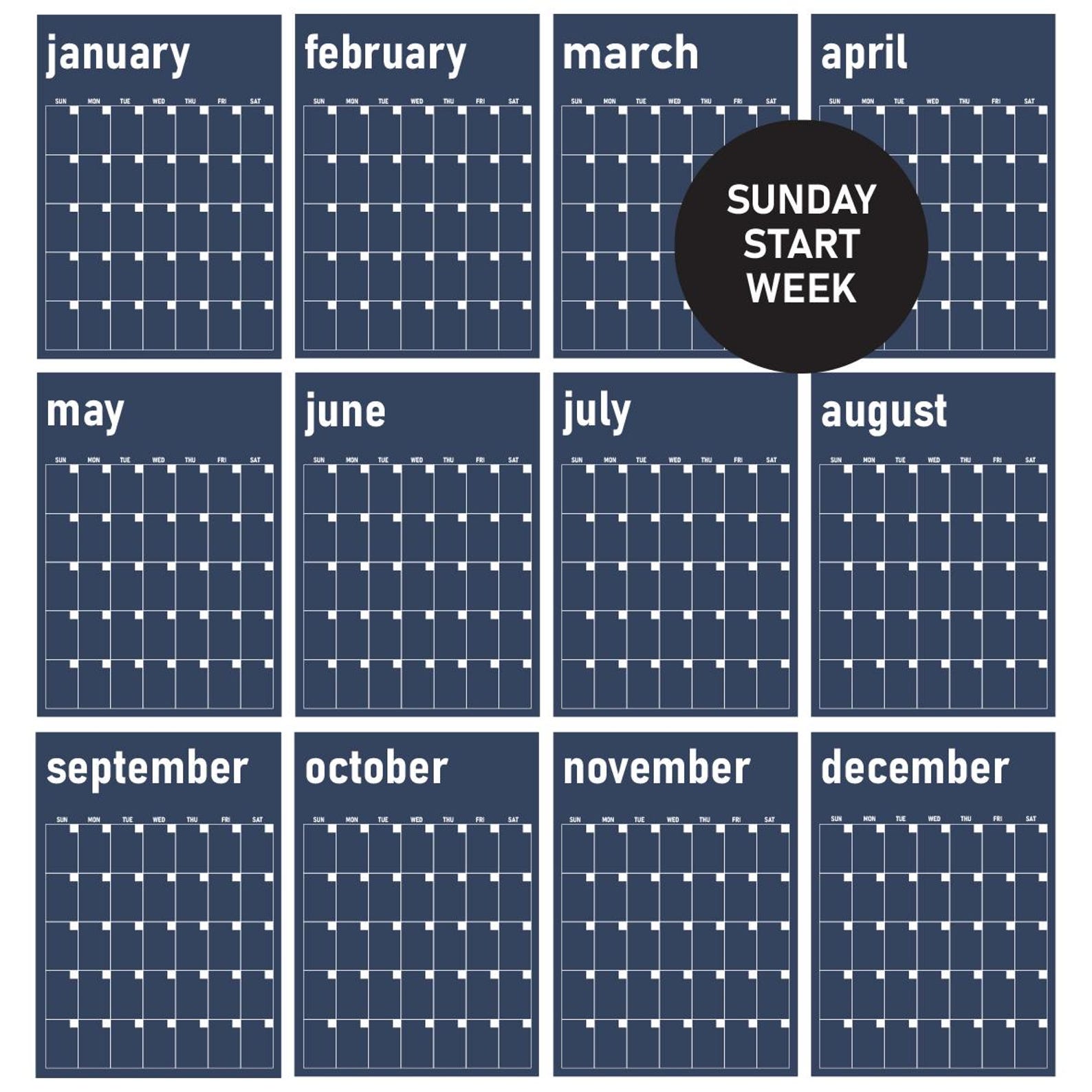 Large Monthly Wall Calendar A3 A4 PDF, Yearly Wall Calendar, Undated ...
