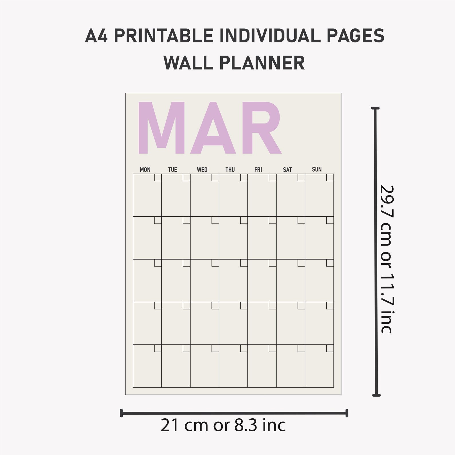 Large Monthly Wall Calendar A3 A4 PDF, Pastel Wall Planner, Undated ...