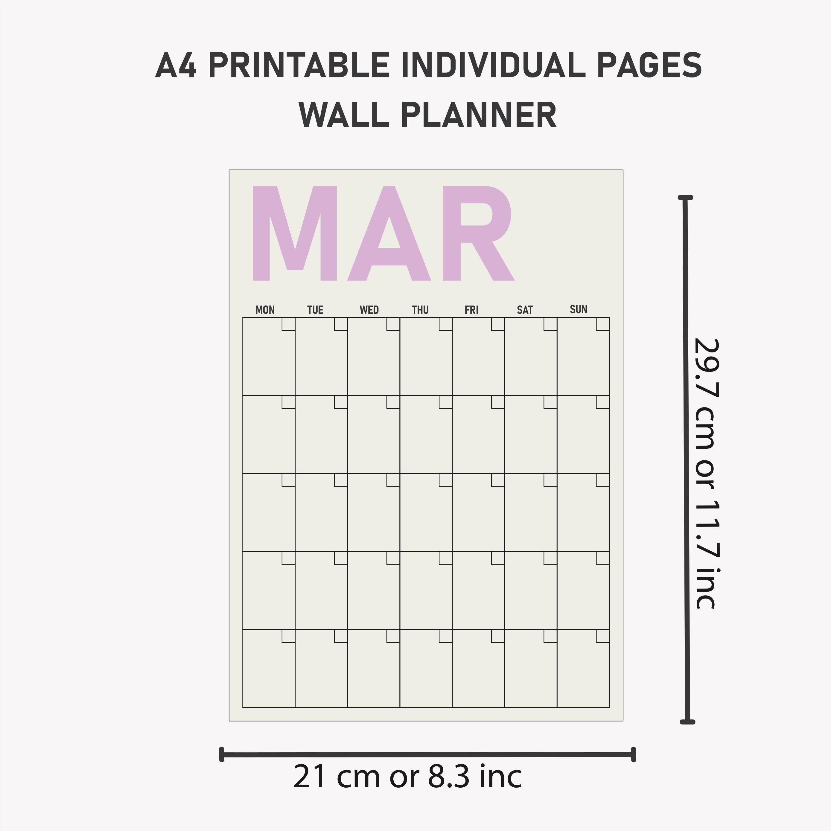 Large Monthly Wall Calendar A3 A4 PDF, Pastel Wall Planner, Undated ...