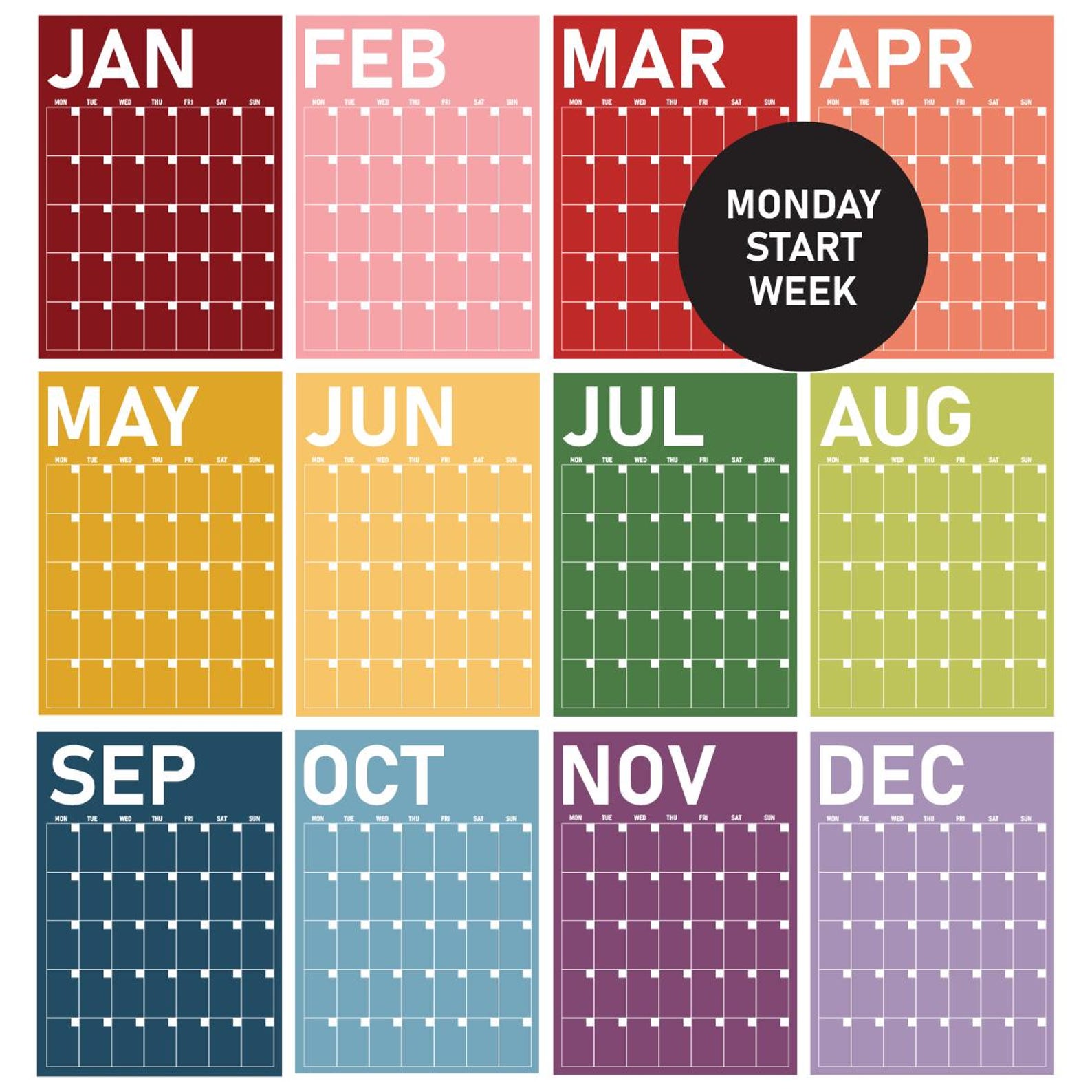 Large Monthly Wall Calendar A3 A4 PDF, Yearly Wall Calendar, Undated ...