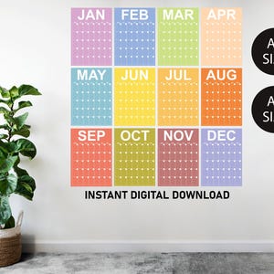 Large Monthly Wall Calendar Printable Bright, Pastel Wall Planner 2025 ...