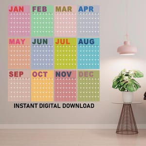 Large Monthly Wall Calendar Printable Bright, Undated Wall Calendar ...