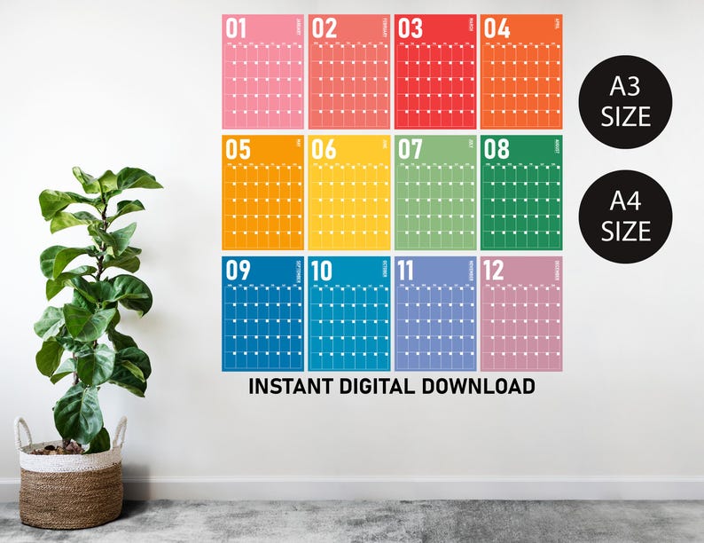 Large Monthly Wall Calendar A4 A3 Size, Undated Wall Calendar ...