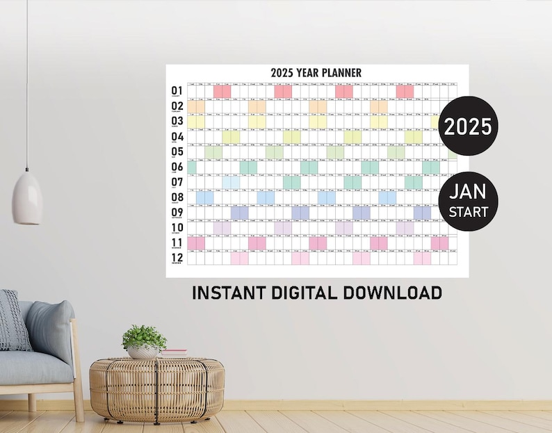 Giant 2025 Wall Calendar Printable, 2025 Wall Planner PDF, Annual ...