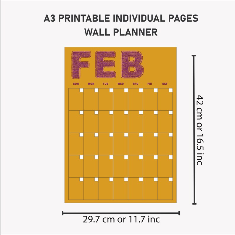 Large Monthly Wall Calendar Printable Bright, Undated Wall Calendar ...