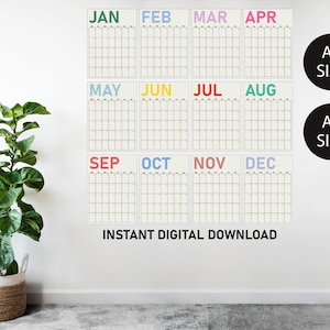 Large Monthly Wall Calendar A3 A4 PDF, Pastel Wall Planner, Undated ...