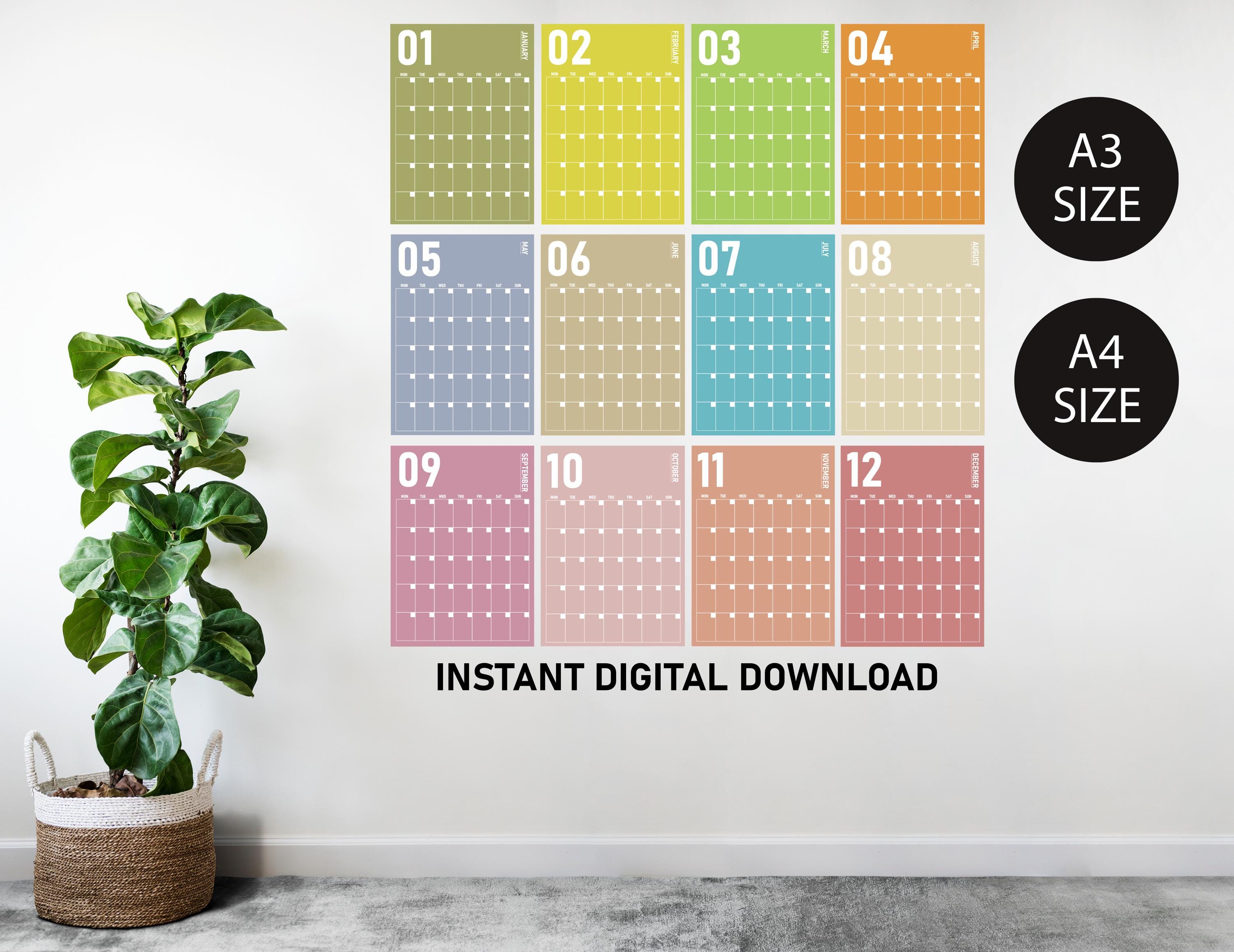 Large Monthly Wall Calendar A4 A3 Size, Undated Wall Calendar ...