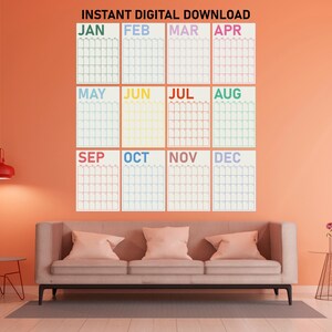 Large Monthly Wall Calendar Printable Bright, Pastel Wall Planner 2025 ...
