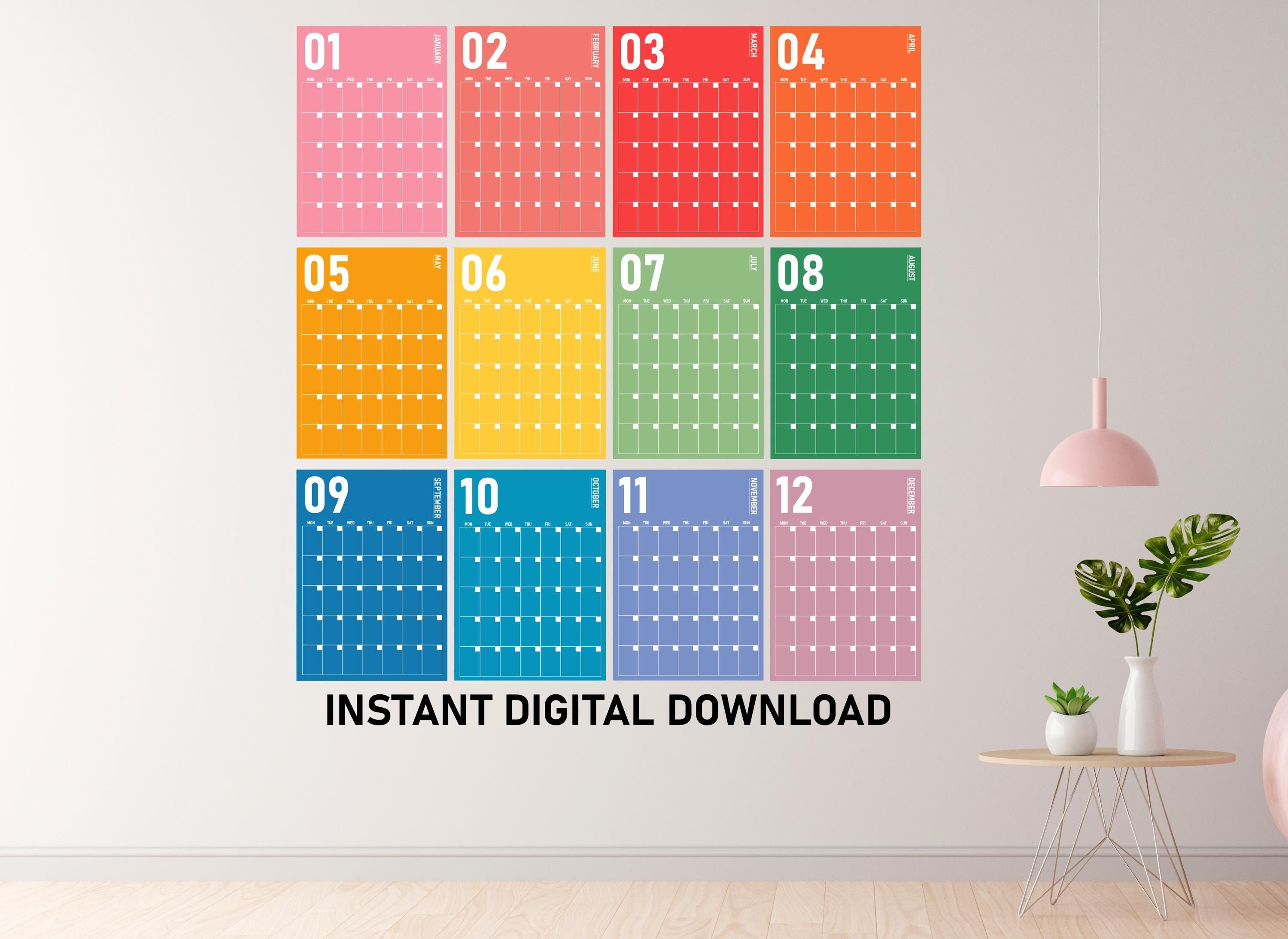 Large Monthly Wall Calendar A4 A3 Size, Undated Wall Calendar ...