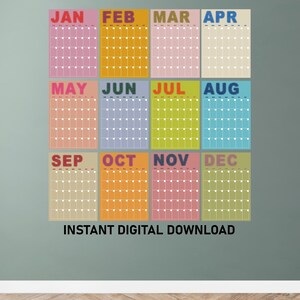 Large Monthly Wall Calendar Printable Bright, Undated Wall Calendar ...
