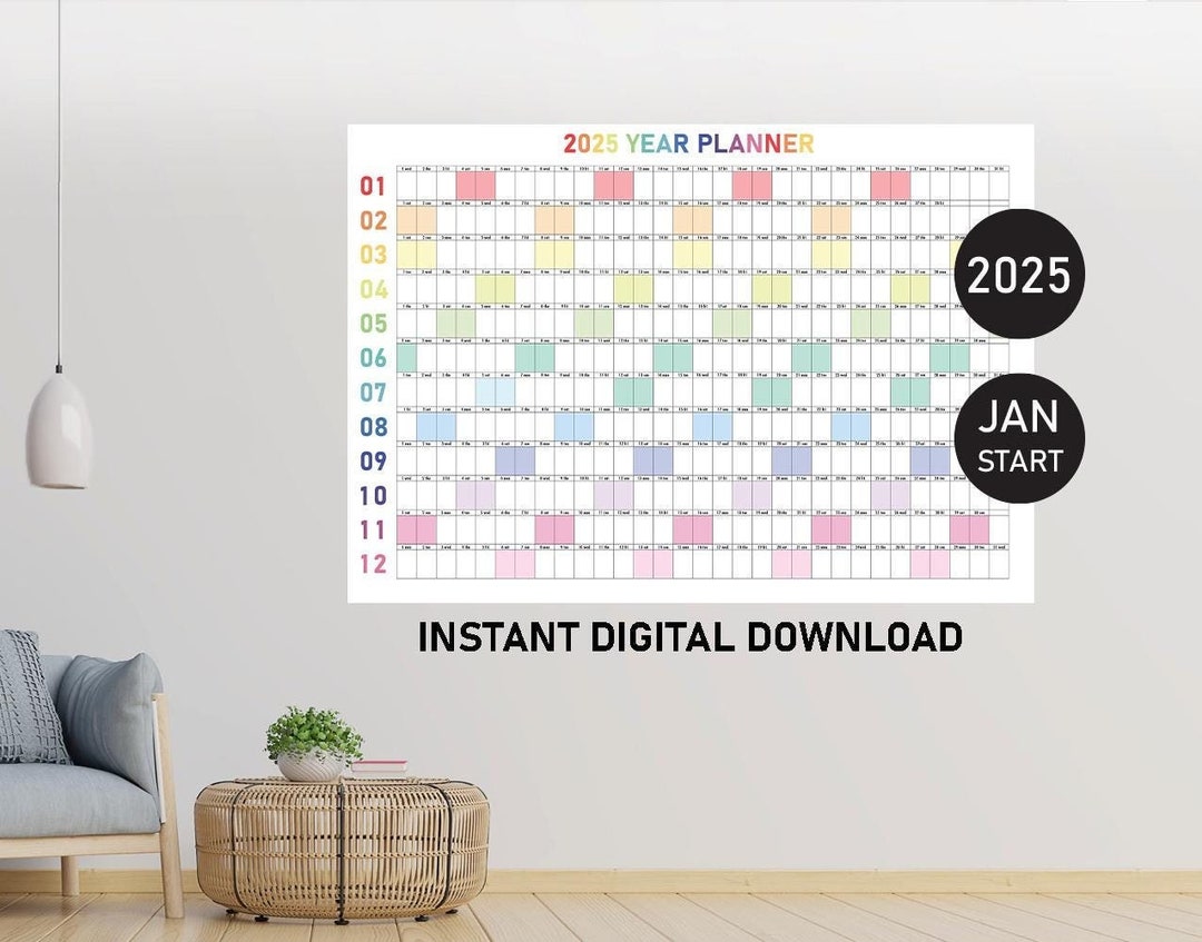 Giant 2025 Wall Calendar Printable, 2025 Wall Planner PDF, Annual ...