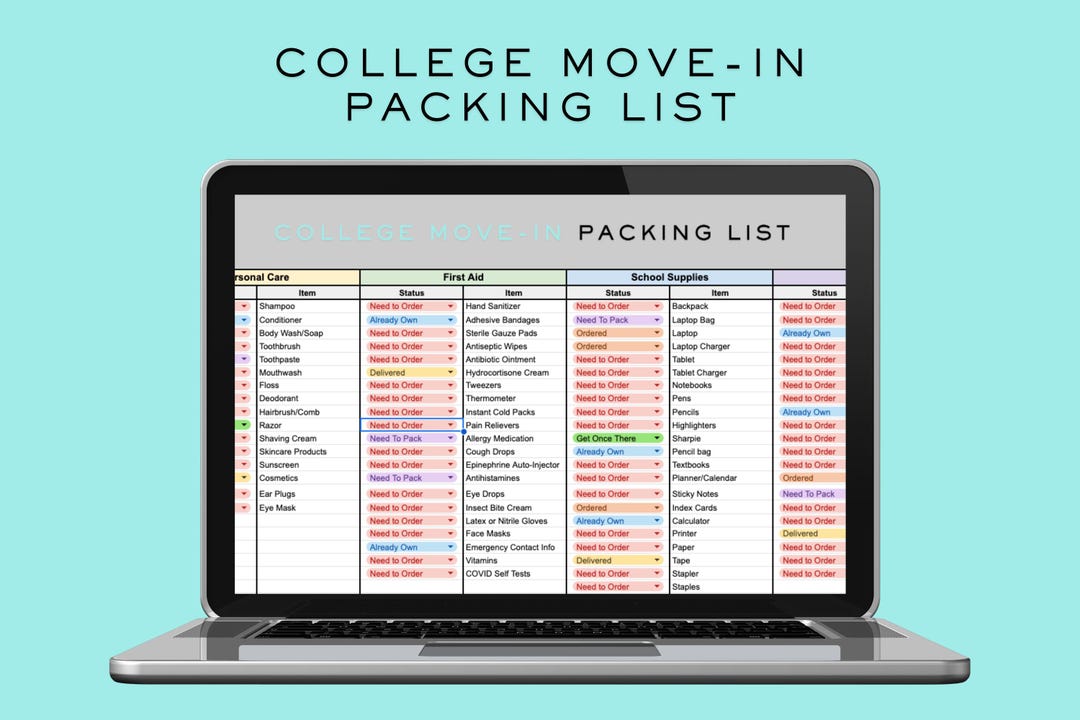 COLLEGE PACKING LIST, Dorm Packing List, Packing Checklist, Editable ...