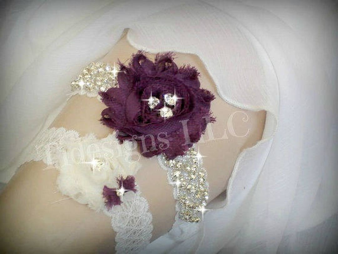 Luxury Garter Set/eggplant Purple, Wedding Garter Set, Ivory Stretch ...