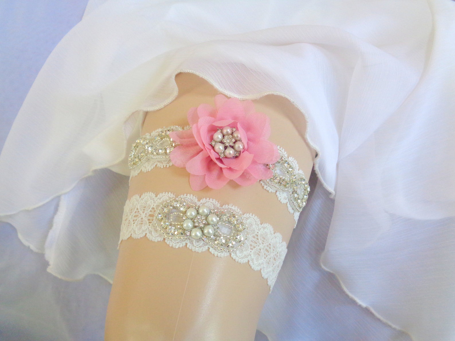 Dusty Pink Bridal Garter Set Wedding Garter Set Ivory Garter | Etsy