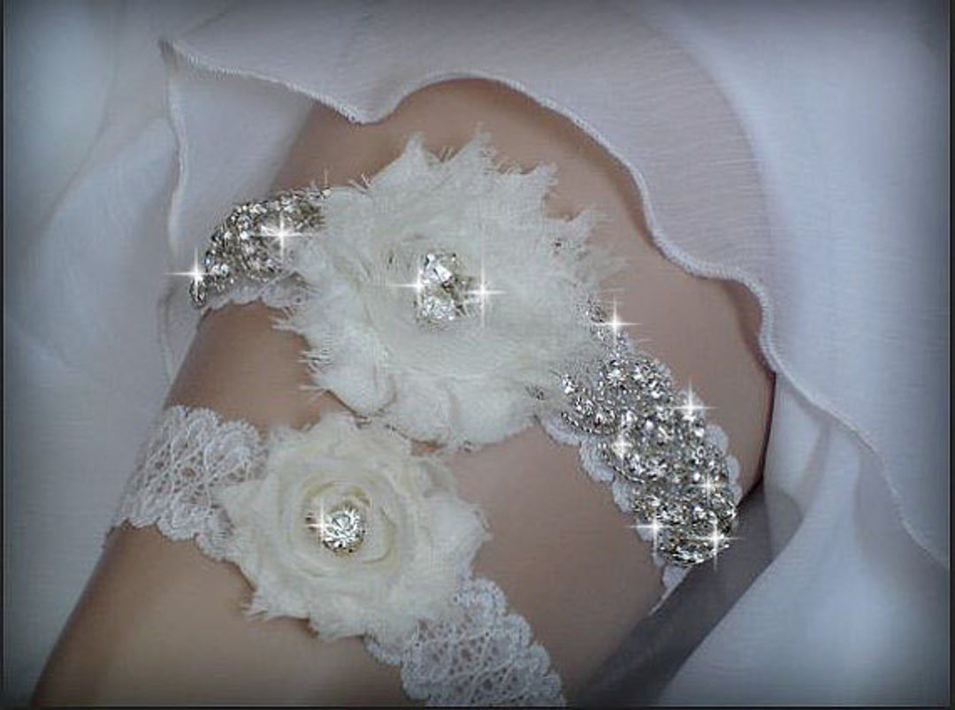 Luxury Garter Set/wedding Garter Set, Ivory Stretch Lace Garter ...