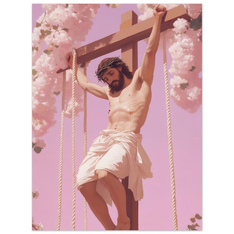 Jesus Christ on the Cross in Pink Poster Art Gift for Girls, Christians ...