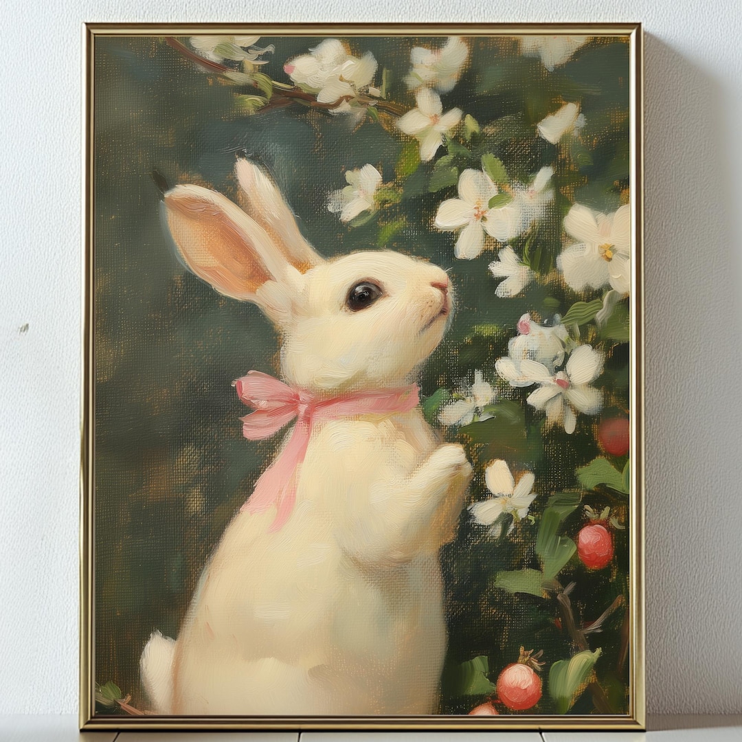 Cottagecore Bunny Print | White Rabbit Wall Art | Nursery Decor ...