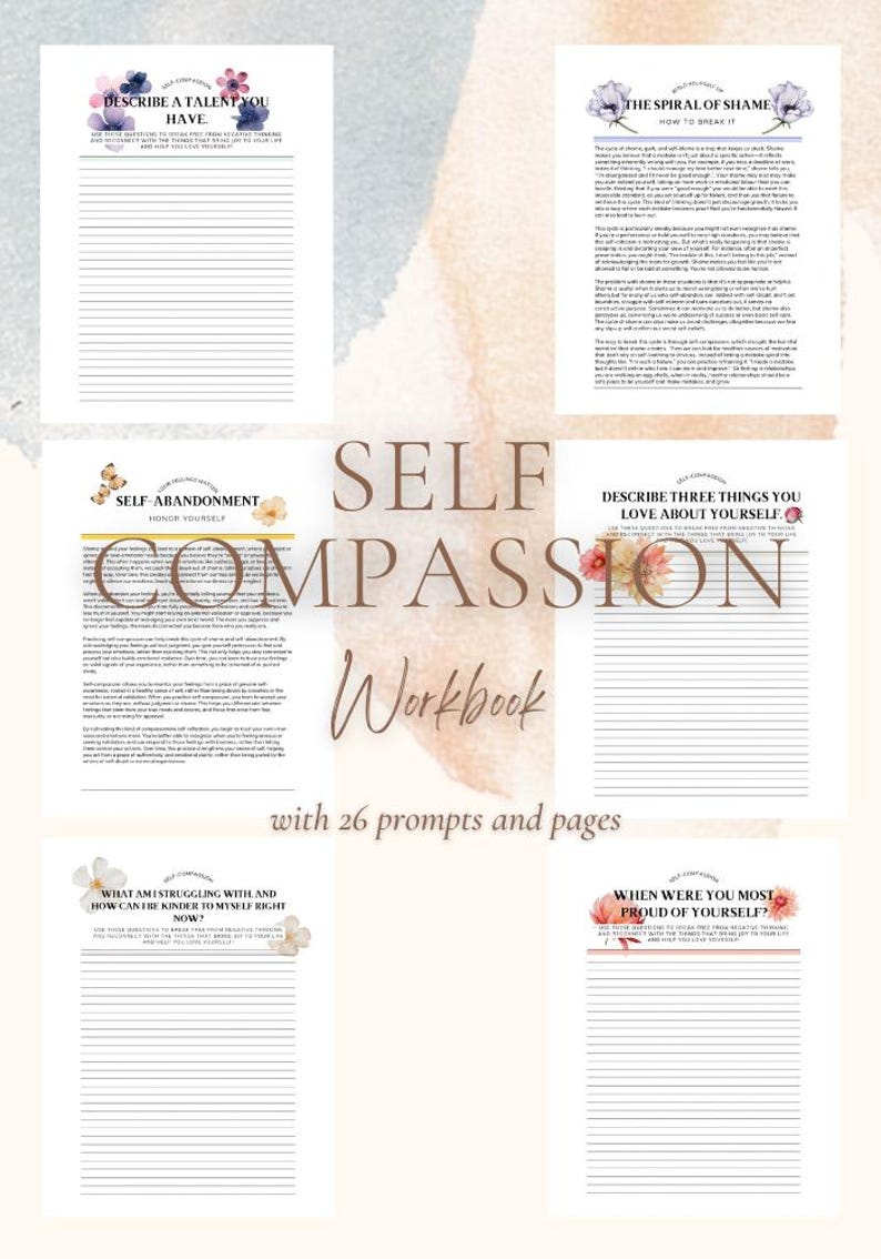 Self Compassion Digital Print Self-care Printable With Floral Design ...