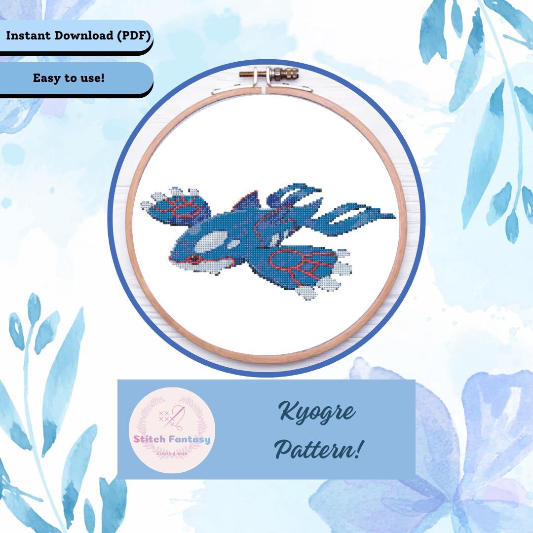 Kyogre Pokemon Cross Stitch Pattern - Digital PDF, Instant Download - Etsy