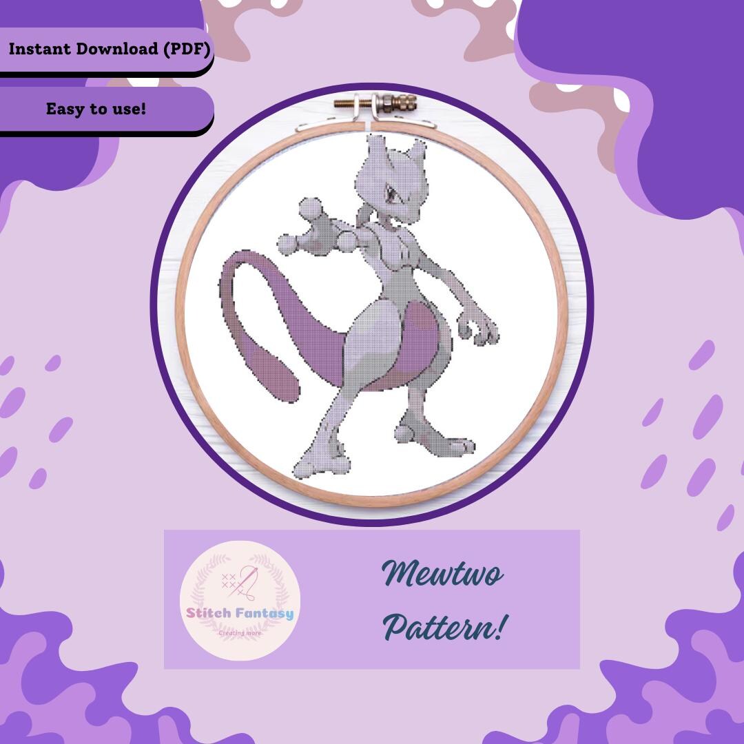 Mewtwo Pokemon Cross Stitch Pattern - Digital PDF, Instant Download - Etsy