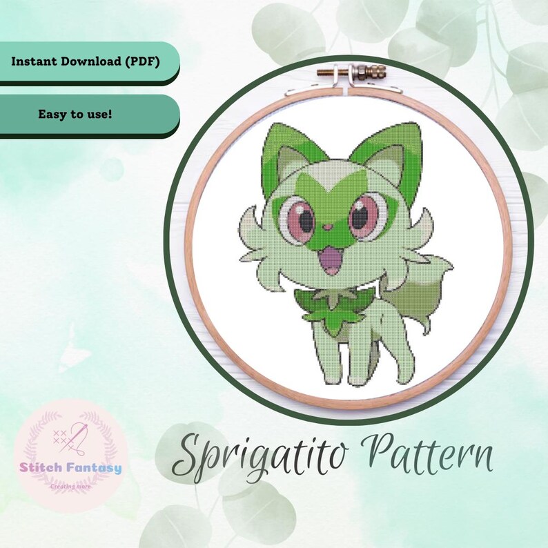 Sprigatito Pokemon Cross Stitch Pattern - Digital PDF, Instant Download ...