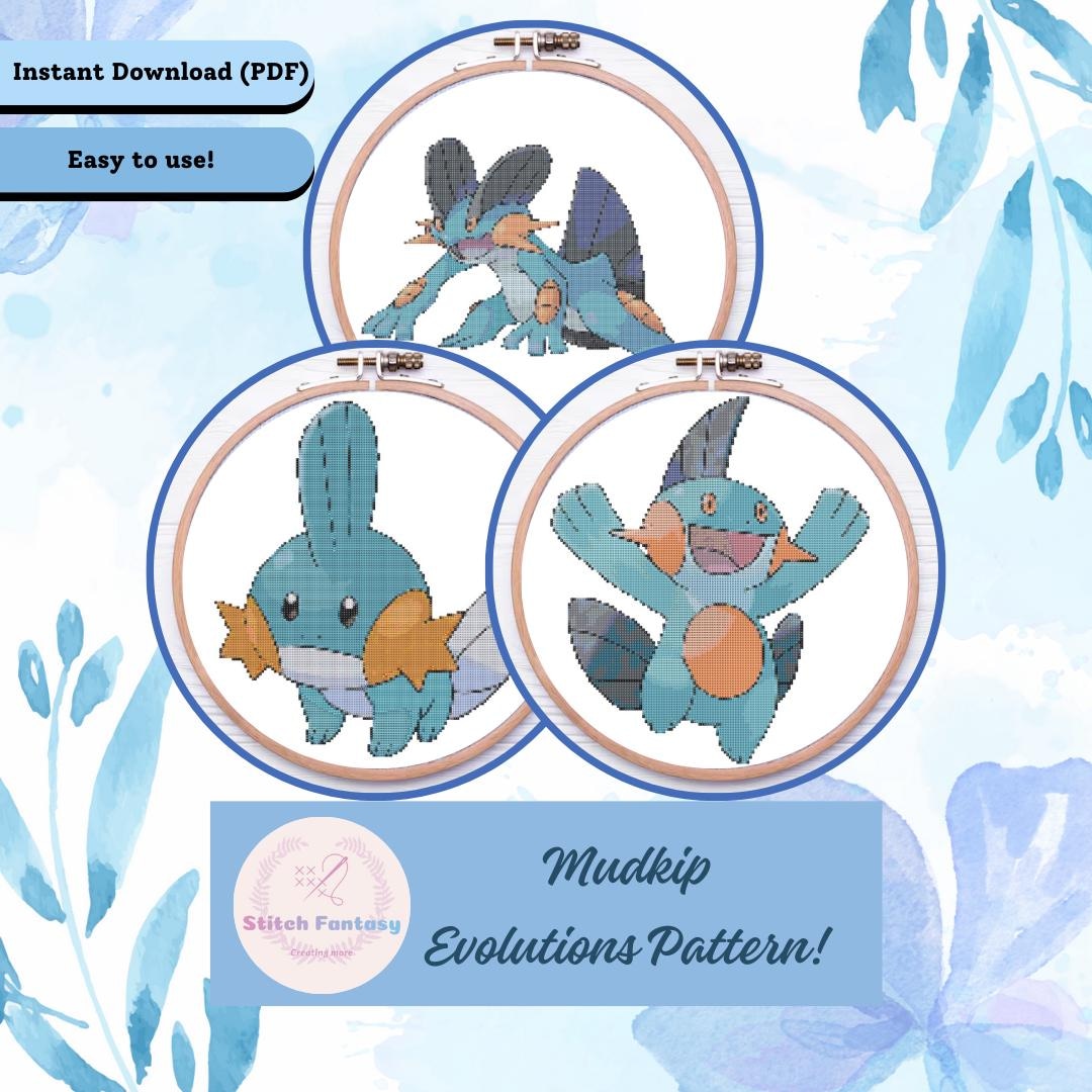 Mudkip Evolutions Pokemon Cross Stitch Pattern Package - Digital PDF ...