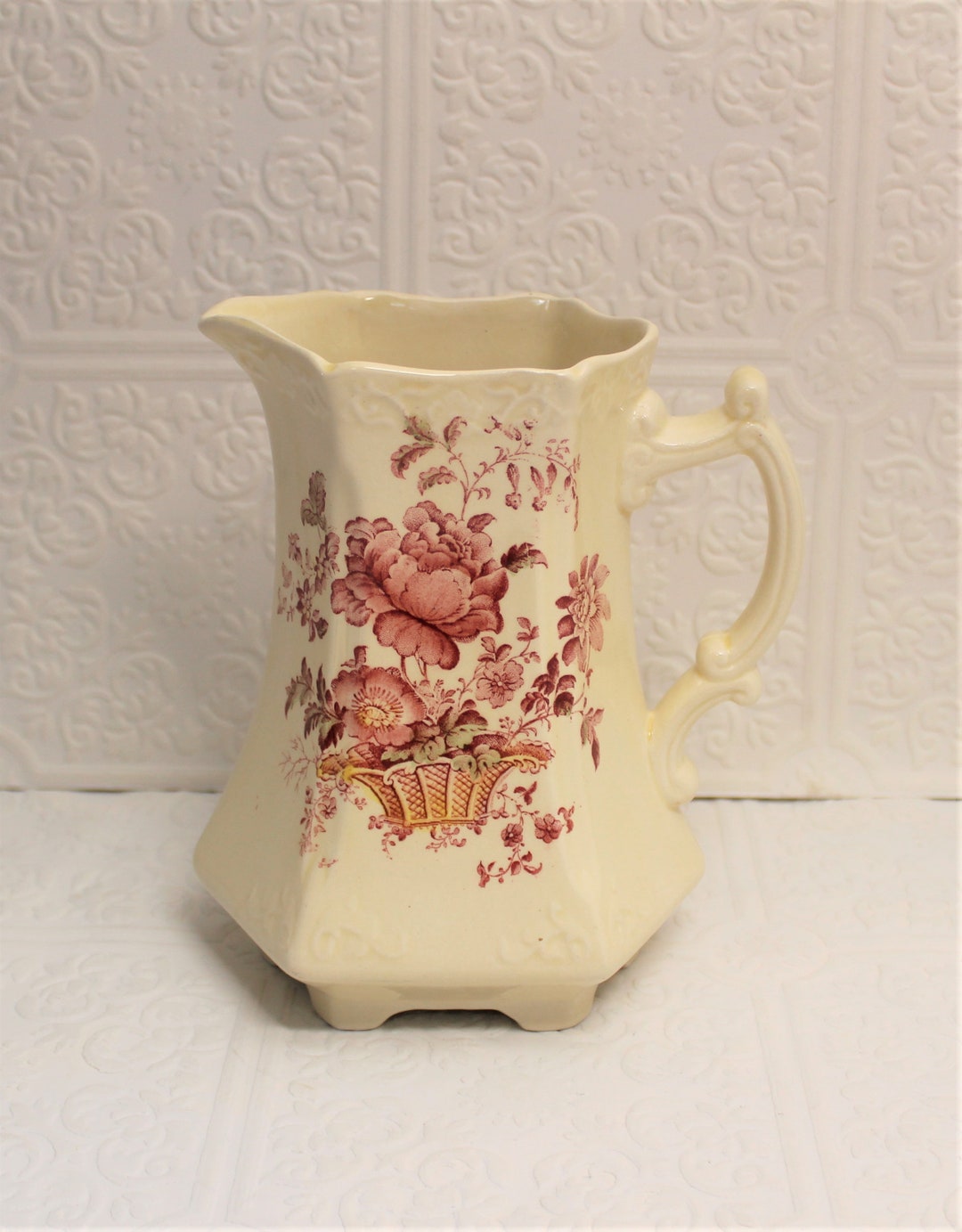 Vintage Pitcher Roses Shabby Cottage Floral Roses Vase Home Decor ...