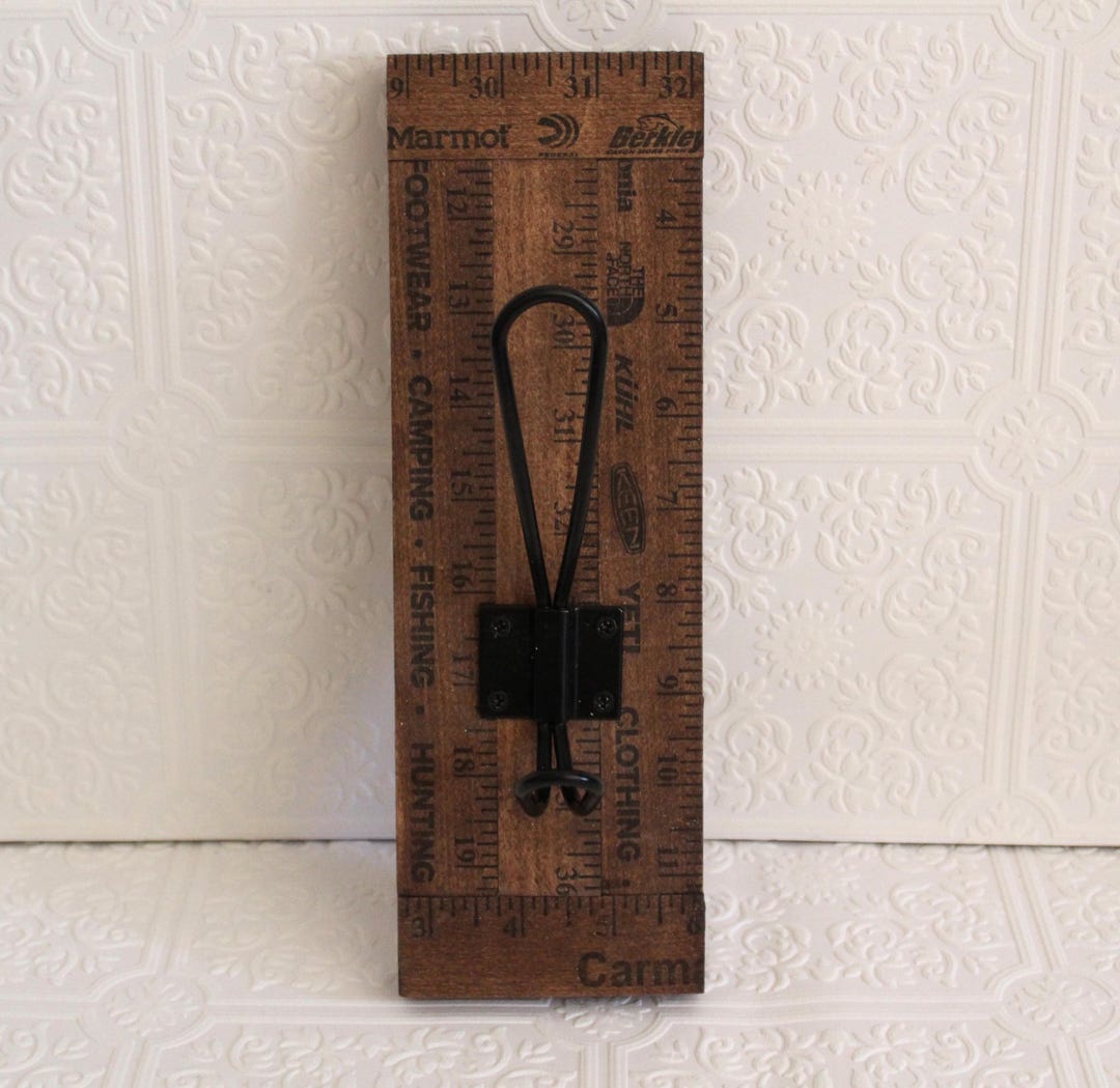 Upcycled Wood Yardstick Hook Rack Hat Rack Towel Holder Coat Rack Wall ...