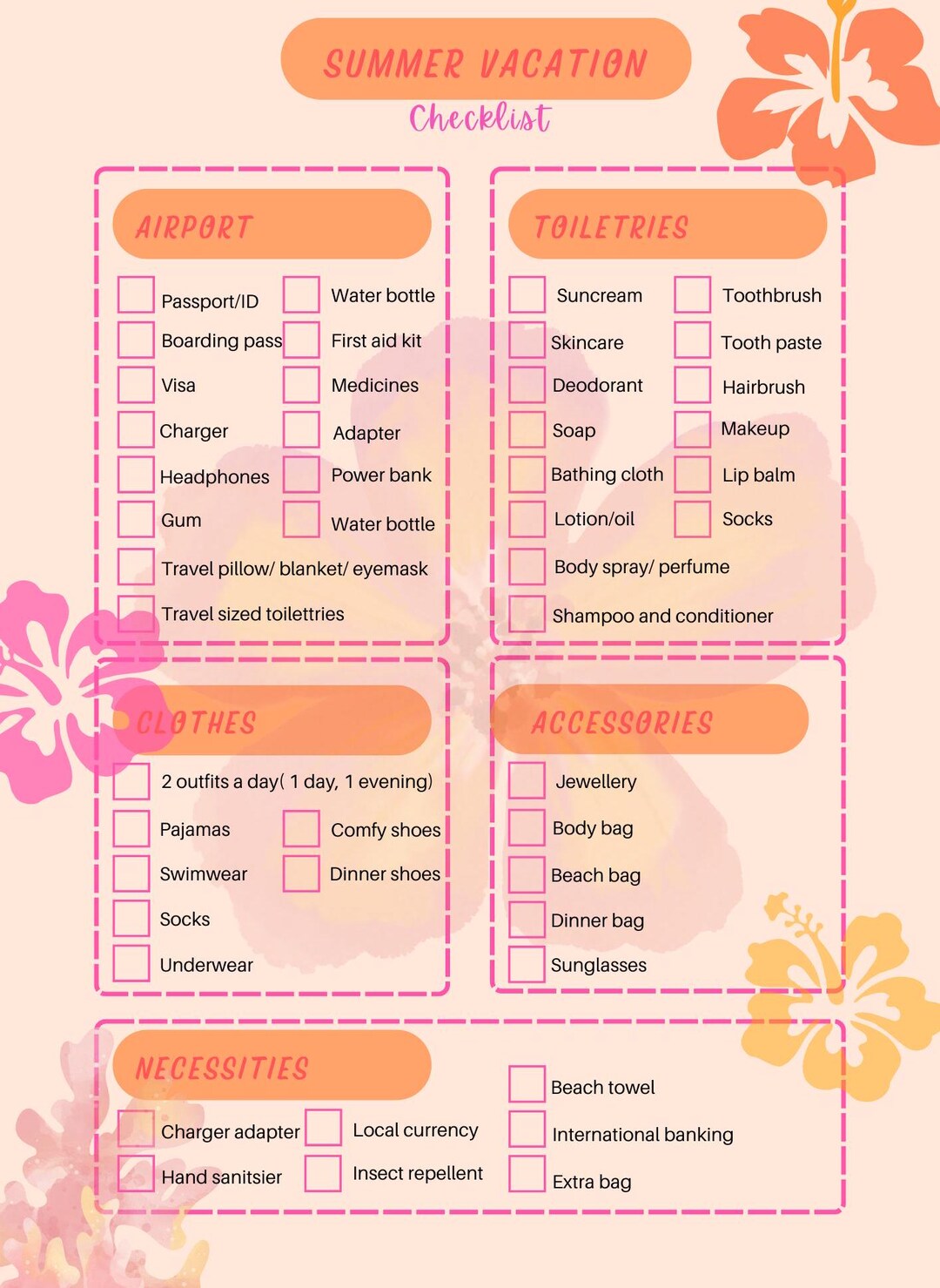 Summer Vacation Checklist - Etsy