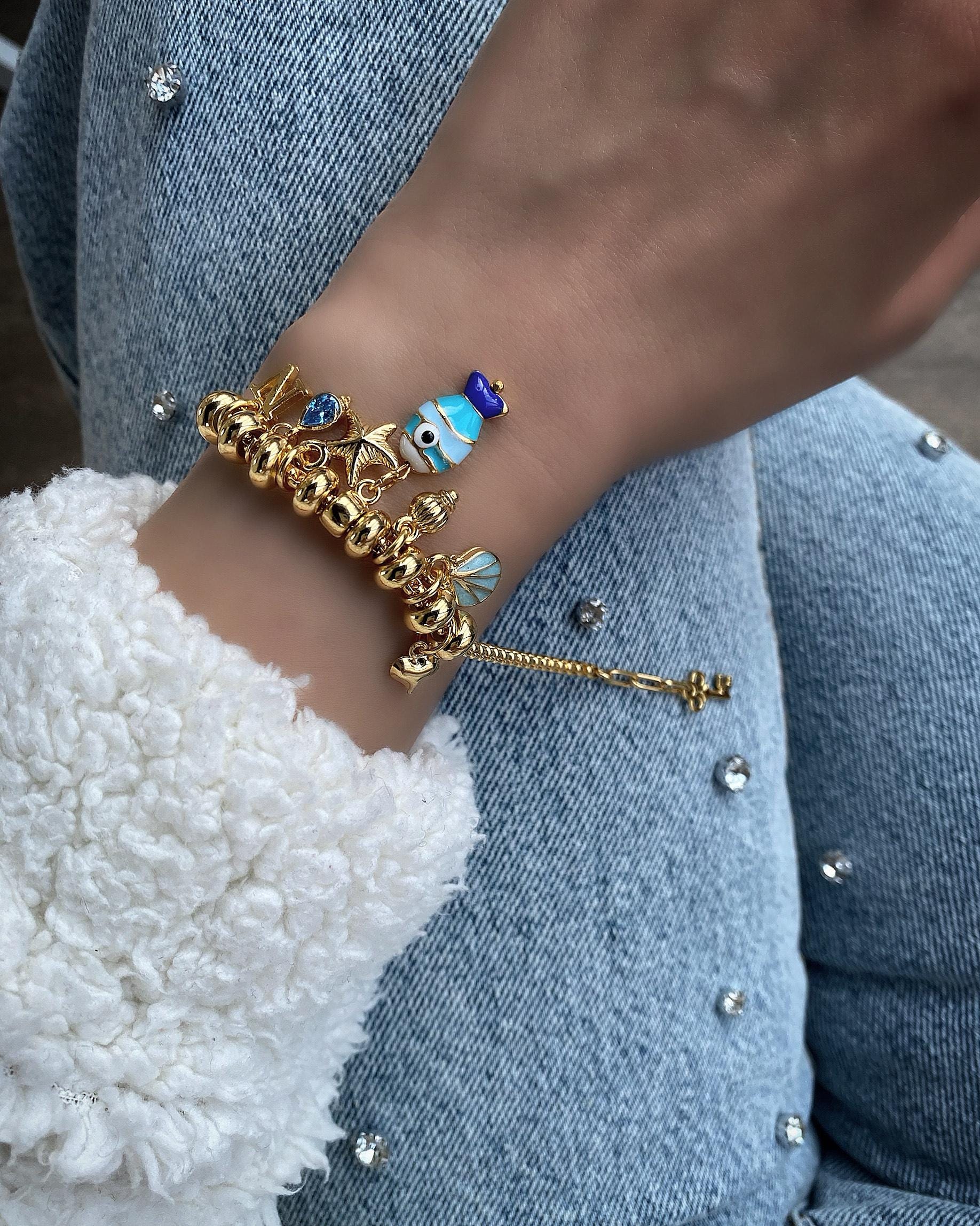 Personalized Charm Bracelet: Custom Engraved Name Jewelry - Etsy