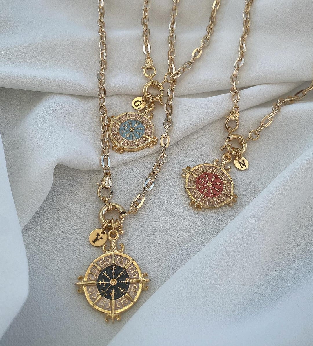 Gold Plated Sailor Lock Neptune Symbol Letter Design Necklace - Etsy