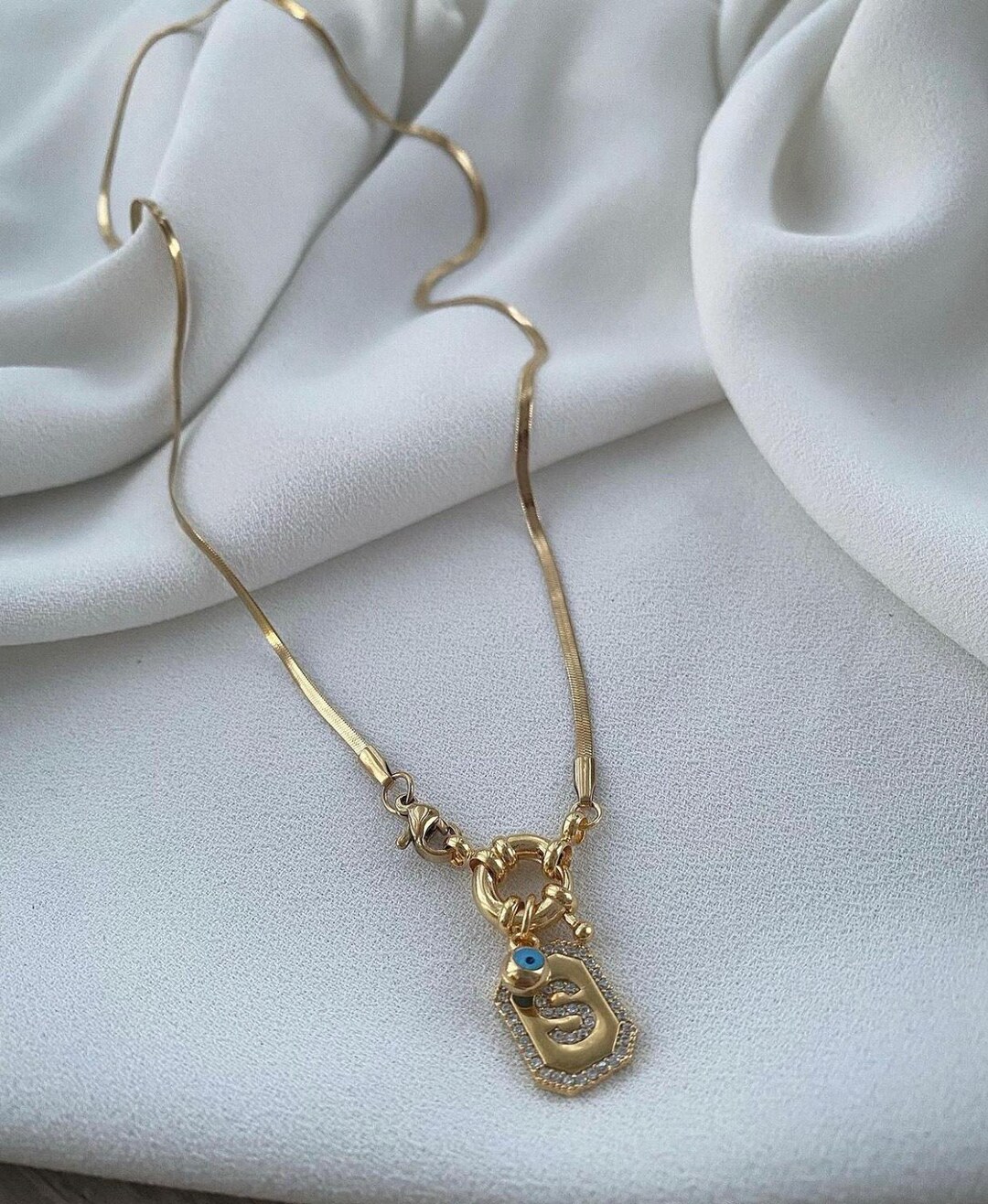 Steel Flat Chain Sailor Lock Zircon Cube Letter Special Design Necklace ...