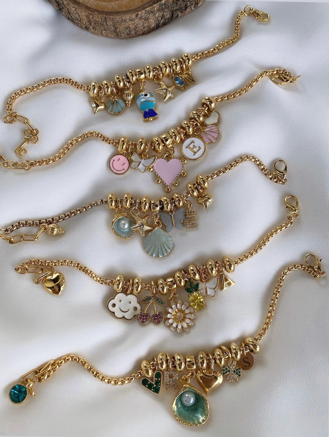 Personalized Charm Bracelet: Custom Engraved Name Jewelry - Etsy
