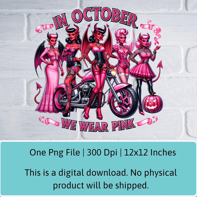 Fierce Devil Pin-up Girls Clipart in October We Wear Pink Png Breast ...