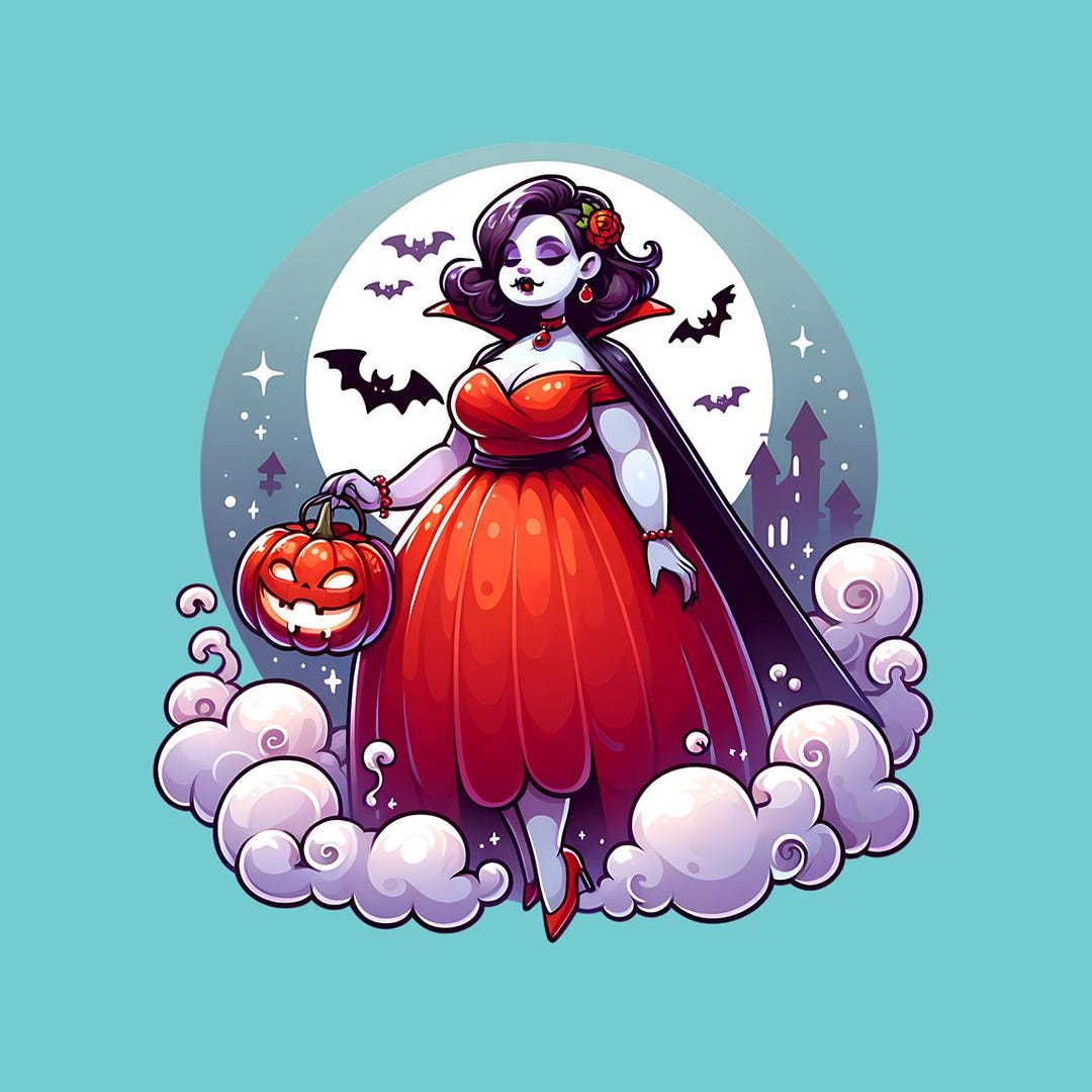 Female Vampire Wearing A Cape and Holding A Jack-o'lantern, Spooky ...