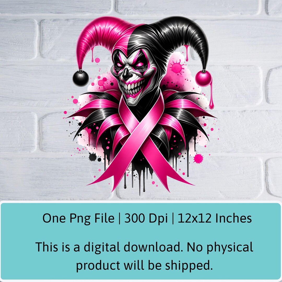 Breast Cancer Awareness Gothic Clipart Pink Ribbon Jester Skull Breast ...