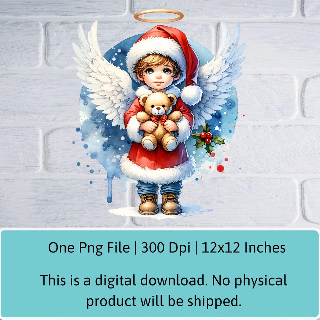 Adorable Christmas Angel Boy Clipart With Teddy Bear Cute Santa-themed ...