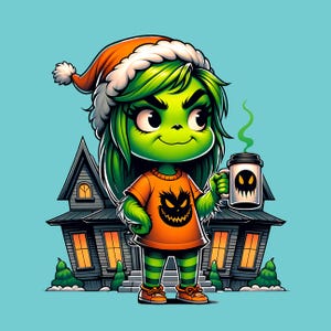 Chibi Female Grinch Clipart Halloween and Christmas Hybrid Haunted ...