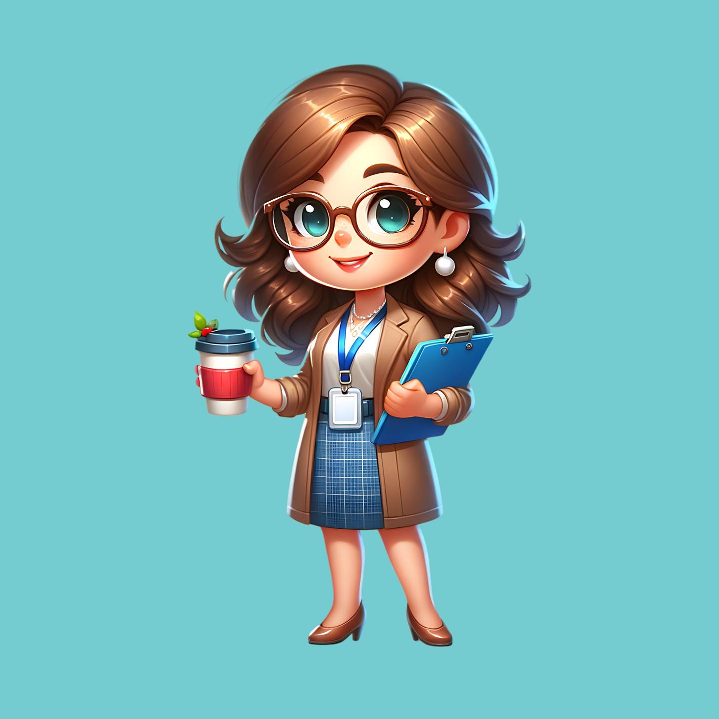 Cute Female Teacher Clipart, Cup of Coffee Clipart, Clipboard Clipart ...
