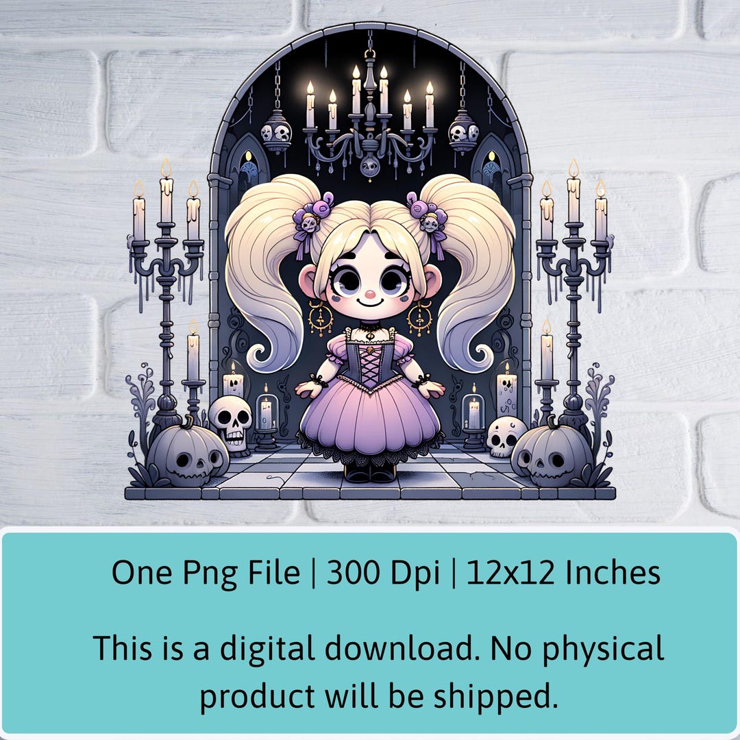 Chibi Gothic Gnome Girl Clipart Adorable Halloween Gothic Art With ...