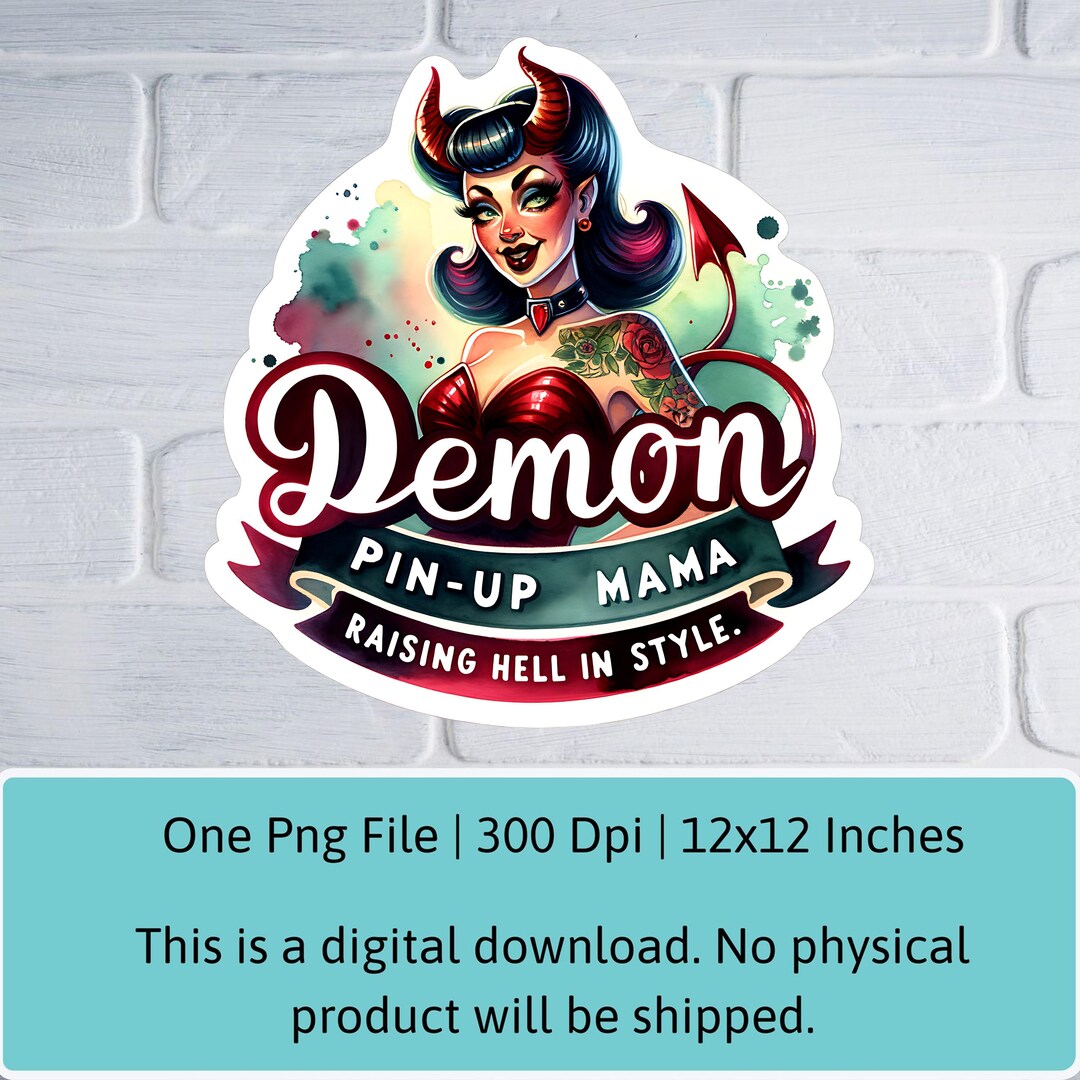 Retro Demon Pin-up Mama Clipart Raising Hell in Style Halloween Tattooed Demon Woman ...