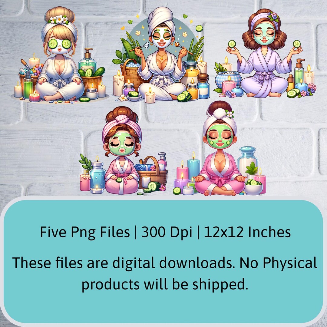 Spa Day Mom Clipart Bundle Relax and Rejuvenate 5 Chibi-style ...