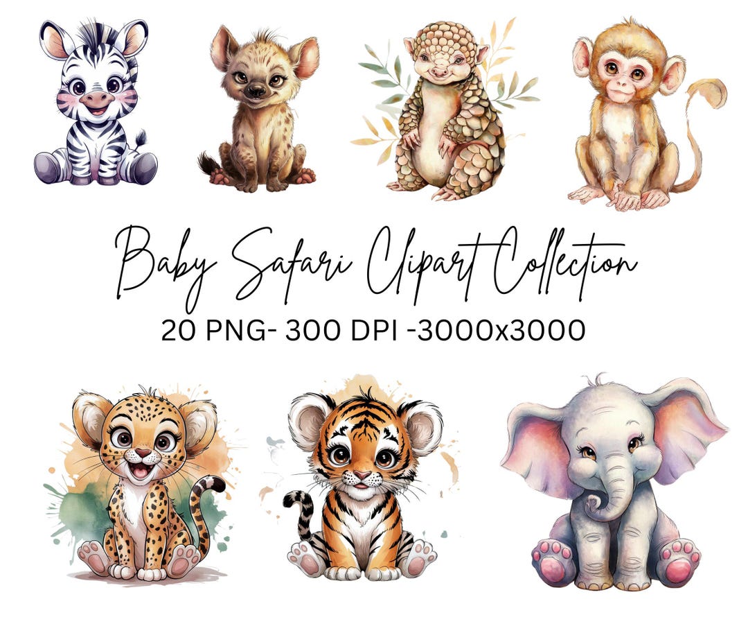 Baby Animal Safari Clipart, 20 PNG Files for Baby Shower Invitations ...