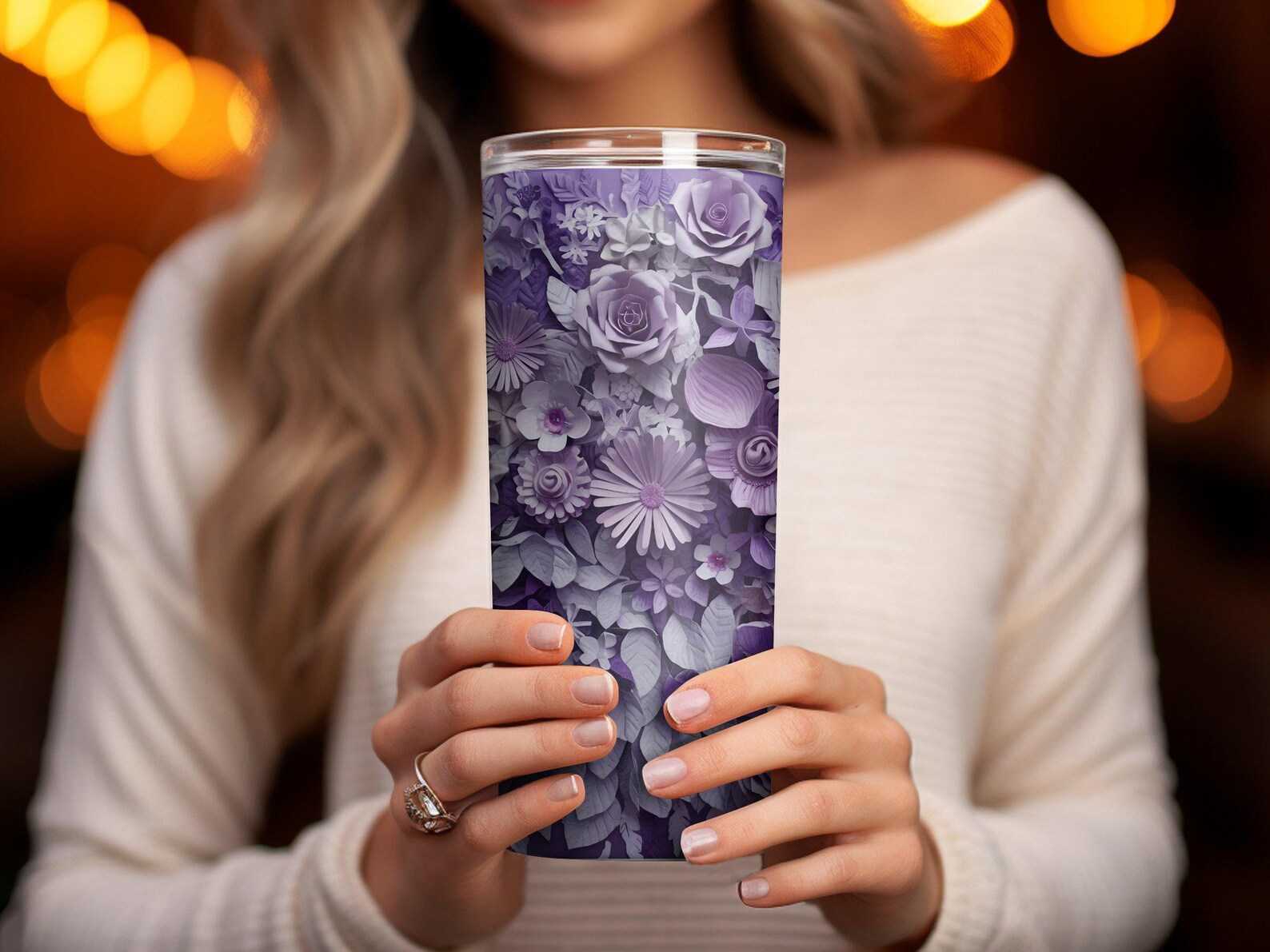 Purple Floral Digital Paper, 20oz Skinny Tumbler Wrap, Straight and ...